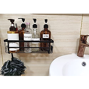 R FLORY Shower Caddy Shower Organizer Shelf with Hooks No Drilling Self Adhesive Hanging Rustproof Storage Holder Stall Basket for Bathroom Kitchen Shelf Rack Stainless Steel Black-2 Pack