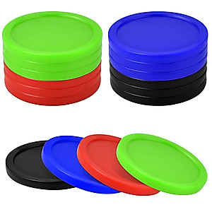 Coopay 12 Pieces Home Air Hockey Pucks 2.5 Inch Heavy Replacement Pucks for Game Tables Equipment Accessories, 12 Grams (Red, Black, Blue, Green)