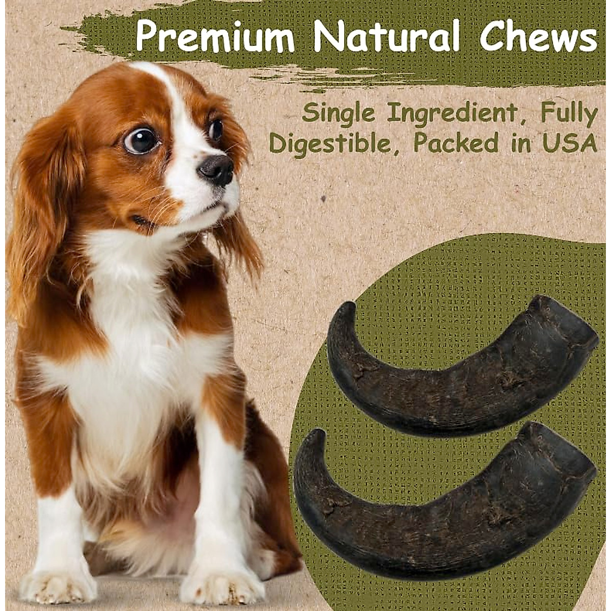 Top Dog Chews – Water Buffalo Horn, Long Lasting Dog Chew for Aggressive Chewers, All Natural, Dog Bone for Large & Medium Dogs, 2 Pack