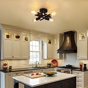 WILON Semi Flush Mount Ceiling Light Fixture, 4-Light Industrial Black Ceiling Light, Modern Sputnik Chandelier Small Ceiling Lamp for Kitchen Bedroom Living Room Dining Bathroom Laundry Hallway