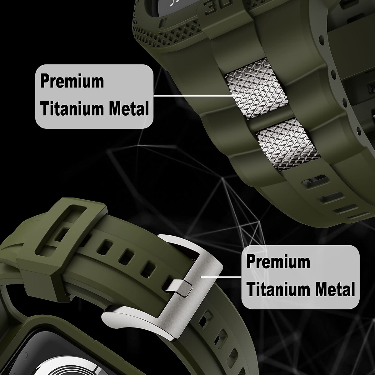 GELISHI Bands Compatible for Apple Watch Ultra 2/1 49mm Band, Rugged Protective Case with TPU Sport Band Military Shockproof Bumper Case for Apple Watch 49mm Men, Army Green