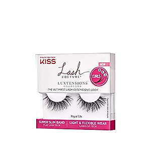 KISS Lash Couture LuXtensions Collection False Eyelashes, Flat Lash Technology, Super Slim Lash Band, Real Lash Extension Fibers, Reusable, Contact Lens Friendly Strip Lashes, Style Royal Silk, 1 Pair