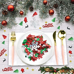 Christmas Confetti 3.5 OZ Christmas Table Glitter Confetti Mix Foil Snowflake,Pentagram,Santa Claus,Pine, Merry Christmas Alphabet,Elk,Christmas Tree Confetti for Christmas Party Decoration