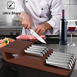 imarku Knife Set, 10 PCS High Carbon Japanese Stainless Steel Knife Block Set, Kitchen Knife Set with Wooden Drawer Organizer, Dishwasher Safe, Ultra Sharp Chef Knife Set, Gifts for Women Men