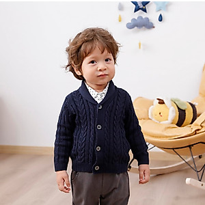 Feidoog Infant Baby Boys Cardigan Crochet Sweater V-Neck，Toddler Knit Button up Knitted Pattern Pullover Sweatshirt,Blue,6-12M