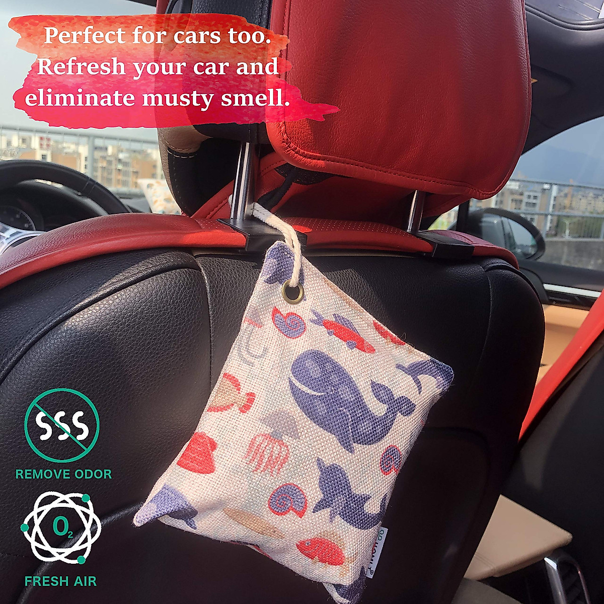 HOMLT Activated Bamboo Charcoal Air Purifying Bags (200g x4)- Natural Kids and Pet-Friendly Air Purifier, Deodorizer, Dehumidifier -Odor Eliminator, Moisture Absorber, Freshener for Home & Car (Ocean)