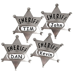 Metal Sheriff Badges - (Pack of 24) Silver Star Name Badges with Stickers for Personalized Names, Western Cowboy Dress Up Deputy's Badge Toys for Kids Birthday Party Favors, Giveaways & More