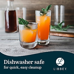 Libbey Polaris Tumbler and Rocks Glass Set, Clear Drinkware Glasses Set, Short and Tall Water Glasses with Modern Clean Lines, Dishwasher Safe Drinking Glasses Set of 16