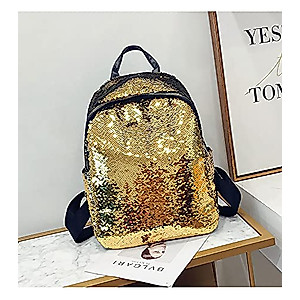GANYGLE Sequin bag leisure travel backpack campus student schoolbag Holographic bag (Yellow)