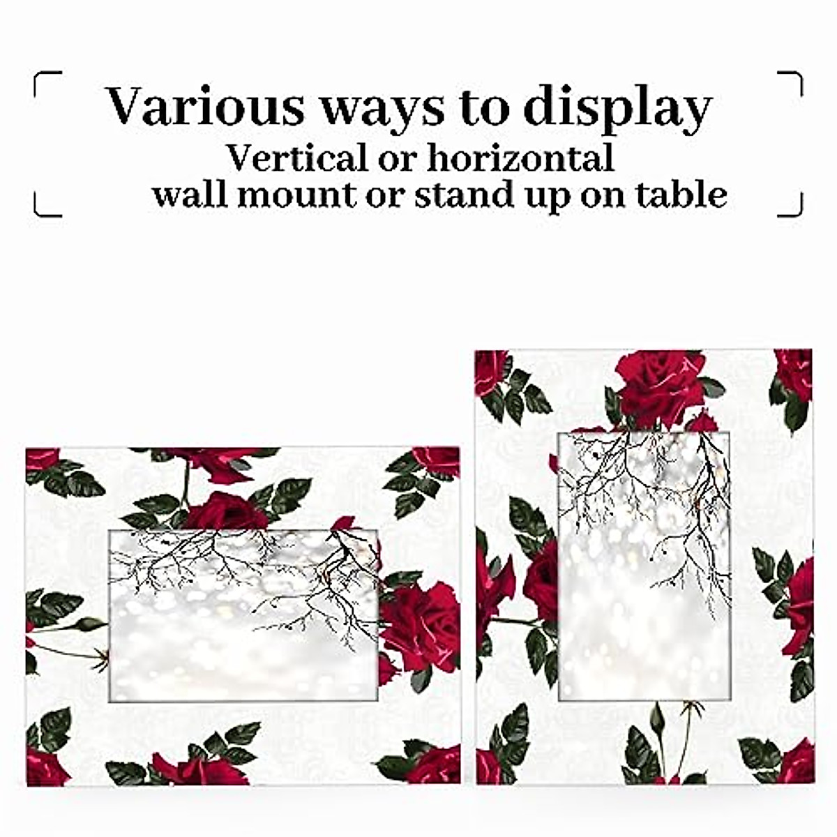 POFATO Red Rose Art Pattern 5x7 Picture Frame Wood Photo Frame for Tabletop Display Wall Mount Picture Frame Display 5 x 7 Inch Photo Wall Decor Home Gift Frames