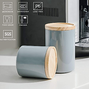 Sweejar Kitchen Canisters Ceramic Food Storage Jar, Stackable Containers with Airtight Seal Wooden Lid for Serving Ground Coffee, Tea, Sugar, Salt and More - 28 Fl Oz (Gray)