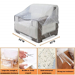 AKEfit Plastic Chair Covers Protectors Heavy-Duty Couch Cover for Sofa, Waterproof Dustproof Clear Moving Bags for Armchair or Recliner, Against Cat Dog Clawing, Transparent, SLSFZ-11C-S
