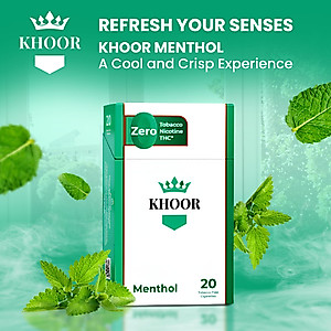 KHOOR Herbal Cigarettes - 2 Packs Menthol Flavor, Herbal Cigarette Alternative for Smokers Seeking a Tobacco & Nicotine-Free Cigarette Alternative, Non-Nicotine and Refreshing (40 smokes)