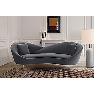 Armen Living Anabella Modern Upholstered Sofa, Gray Fabric with Silver Legs