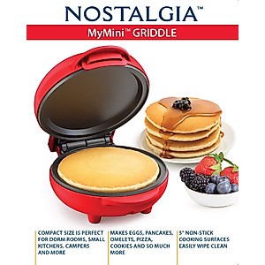 Nostalgia MyMini Griddle compact size for dorms, small kitchens 5 Inch Non stick cooking surfaces easily wipe clean