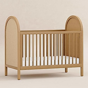babyletto Bondi Cane 3-in-1 Convertible Crib with Toddler Bed Conversion Kit in Honey with Natural Cane, Greenguard Gold Certified