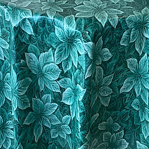 Newbridge Hunter Green Poinsettia Scroll Vinyl Christmas Tablecloth with Flannel Backing, Poinsettia and Holly Damask Look Vinyl Flannel Back Tablecloth, 60” x 102” Oblong/Rectangle