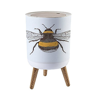 LGCZNWDFHTZ Small Trash Can with Lid for Bathroom Kitchen Office Diaper Hand Drawn Colorful Bumblebee Isolated White Retro Style Bedroom Garbage Trash Bin Dog Proof Waste Basket Cute Decorative