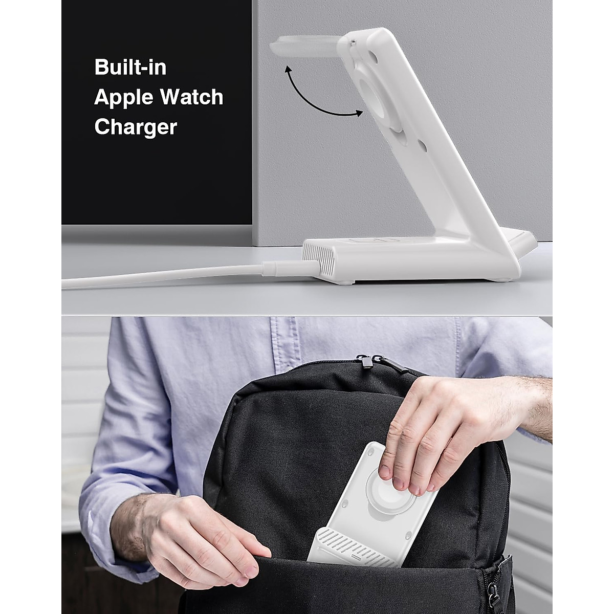 Wireless Charging Station,3 in 1 Wireless Charging Stand Made for Apple Watch Ultra 9 8 7 6 SE 5 4 3,Fast Wireless Charger Made for iPhone 15/Plus/Pro Max/14/13/12/11/X,for AirPods Pro(with Adapter)