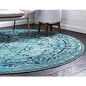 Rugs.com Fleur Collection Rug – 3' Round Light Blue Medium-Pile Rug Perfect for Kitchens, Dining Rooms