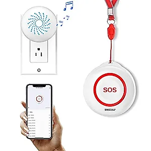 SINGCALL Tuya Wifi Smart Wireless Caregiver Pager System Nurse Calling Alert System for Elderly Patient Seniors Disabled 1 Waterproof SOS Emergency Button 1 Plugin Receiver(only Supports 2.4GHz Wi-Fi)