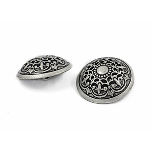 Bezelry 8 Pieces Medieval Filigree Openwork Domed Metal Shank Buttons. 25mm (1 inch) (Antique Silver)