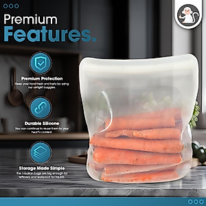 Silicone Food Storage Bag 102oz. XXL [Set of 2] Reusable Freezer Bags - Zero Waste Food and Container Lids Reusable Silicone Containers with Lid, Sous Vide, Extra Large Bags