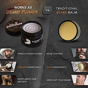 Bossman Hair & Beard Pomade - All Day Hold, Control and Moisturizing Hair, Beard and Moustache Styling Product - Natural Strong Hold Pomade - Made in USA (Stagecoach Scent)