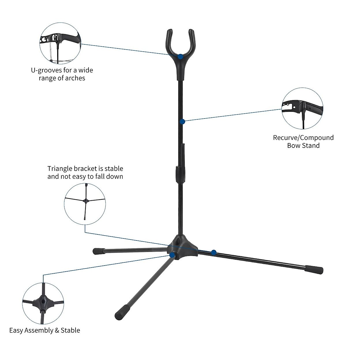 FENJANER Archery Bow Stand for Recurve Bow Glassfiber Lightweight Bow Holder Rack Legs for Compound Bow (Black)