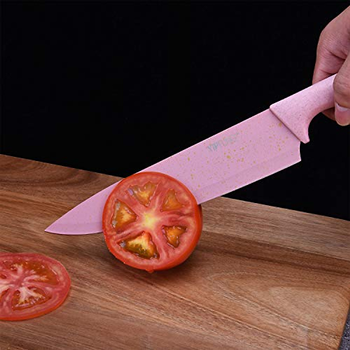 Colorful Knife Set for 6 Pieces, High Carbon Steel Kitchen Knife Set, Environmental Wheat Straw Material Handle, Sharp All-purpose Professional Chef Knife with Gift Box YIPFUNG