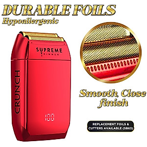 Supreme Trimmer Crunch Mens Foil Shaver STF602 (150 Minute Run Time) Men's Electric Razor | Waterproof Shaver for Short Hair or Stubble, Barber Use | Red