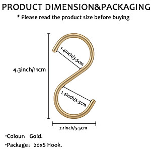 20Pcs Gold S Hooks,Aluminum Alloy S Shaped Universal Hooks,Heavy Duty S Hanger Hooks,Utility S Hooks for Bathroom,Cloakroom,Kitchen Pots Pans Cups