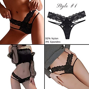 Sexy Black Thong Underwear | Variety 5 Pack | Black Lace | Spandex | Lace Panties | Cheeky Underwear | Valentine's Day | Women's Underwear | Panties for Women | Lingerie for Women Small Black