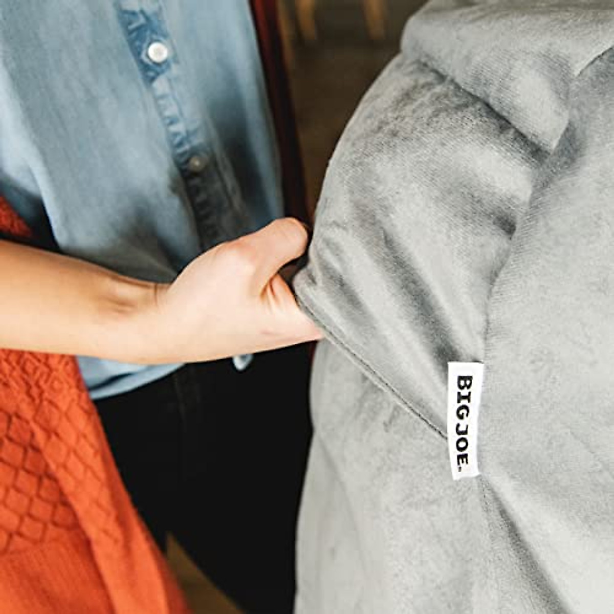 Big Joe Lotus Foam Filled Teardrop Bean Bag Chair with Removable Cover, Gray Plush, 4ft Big