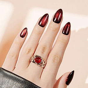 Press on Nails Short- Gel Handmade False Nails Blood Red, 30pcs Square shape Glue on Nails with design,Stick on Nails Acrylic False Nails Manicure Kits for Women Gift by Lacheer