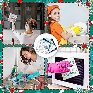 6 Pcs Christmas Swedish Kitchen Dishcloths White Blue Xmas Tree Snowflake Snowman Reindeer Dish Towel Reusable Fast Dry Kitchen Dishcloth for Christmas Winter Baking Cooking, 6.9 x 7.5 Inch