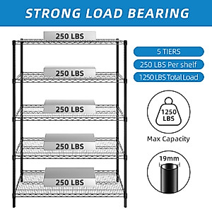 Guan River 5-Shelf Adjustable Metal Shelf Wire Shelving Unit Heavy Duty Storage Rack Display Shelf for Office,Kitchen,Bedroom,Bathroom,Laundry,Pantry Basement,Garage(Black,48" L x 18" W x 72" H)
