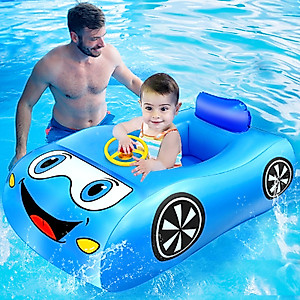 Toddler Pool Float with Safety Seat & Backrest, 41" Large Car Shape Baby Swim Pool Floaties Toddler Floats Summer Beach Baby Pool Toys for Toddlers Infant 6-36 Months