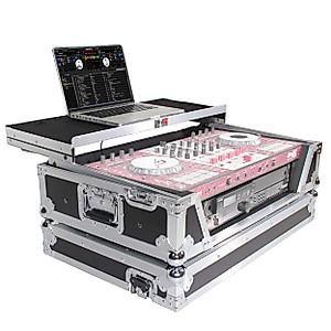 ProX Flight Case for Pioneer DDJSX3 DDJ-1000 SRT Controller with 2U Rack Space, Sliding Laptop Shelf,Wheels and LED Kit-Silver on Black Design - XS-SX1K2UWLTLED