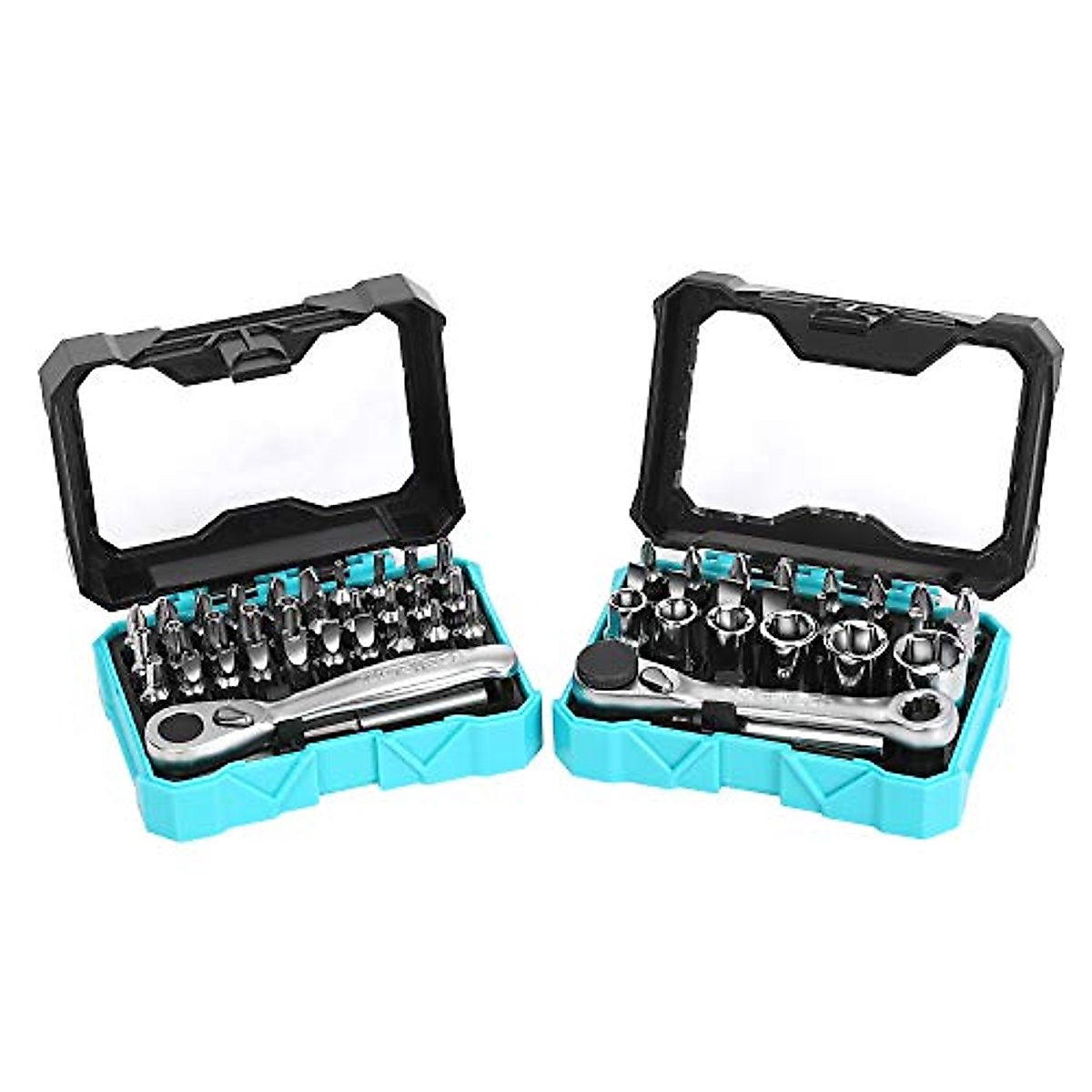 DURATECH 56-pieces 1/4" Mini Ratchet Wrench and Screwdriver Bit Set, 2 Set-in-1, 72-Tooth and 60-Tooth with Bit Socket Set, Storage Cases Included