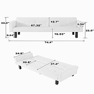 SYING88 Modern Velvet Convertible Futon Sofa and Comfortable Memory Foam Futon Couch Sofa Bed with Arms and 2 Pillows for Living Room Bedroom(Blue)