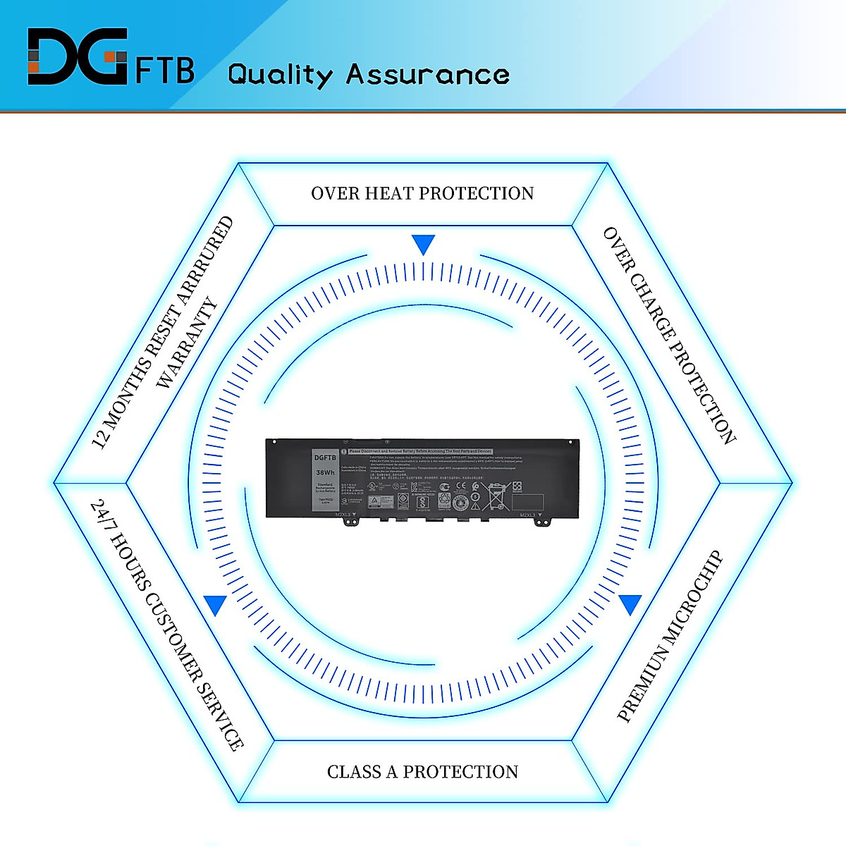 F62G0 Laptop Battery For Dell Inspiron 13 5370 7000 7370 7373 7380 7386 P83G P83G001 P83G002 P87G P87G001 Vostro 13 5370 D1525S D1505G R1605S D2505G F62GO RPJC3 39DY5 039DY5 0RPJC3(11.4V 38Wh/3166mAh)