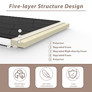 MAXYOYO 4" Thick Japanese Floor Mattress Futon Mattress, 3D Geometric Pattern Foldable Foam Mattress Roll Up Mattress Shikibuton Mattress Guest Mattress Sleeping Pad, Black, Full