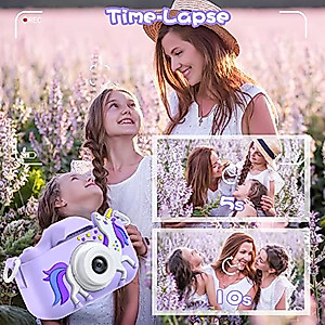 OUTUVAS Kids HD Digital Video Cameras for Toddler, Christmas Birthday Gifts for Boys and Girls Age 3+, 1080P HD Anti-Drop Camera, with 32GB SD Card. (Purple)