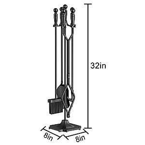 Fire Beauty Fireplace Tools Set 5 Pieces Wrought Iron Fireset Fire Pit Poker Wood Stove Log Tongs Holder Fireplace Tool Set with Pedestal Place