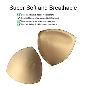 3 Pairs Removeable Push up Triangle Bra Pads Inserts,Replacement Pad for Bikinis Top Sport Bra Swimsuit for A B C Cups-Beige