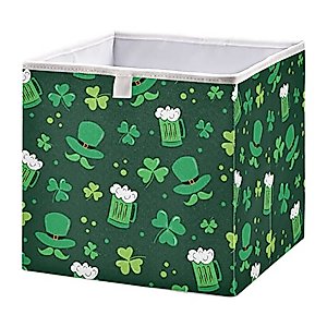 Kigai St Patricks Day Shamrock Beer Cube Storage Bins - 11x11x11 In Large Foldable Storage Basket Fabric Storage Baskes Organizer for Toys, Books, Shelves, Closet, Home Decor