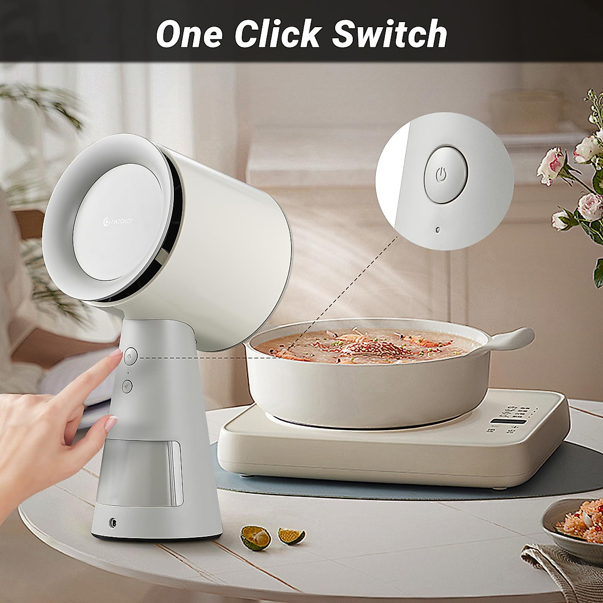 AMZCHEF Portable Range Hood, Desktop Exhaust Fan with 3 Speed Range Hood,Low Noise Large Oil Collection Cup,Detachable Aluminum Filter, Portable Kitchen Exhaust Fan for Indoor BBQ, Hot Pot-wc