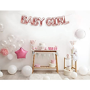 PartyForever Rose Gold Letters BABY GIRL Balloon Banner Gender Reveal and Baby Shower Party Decorations
