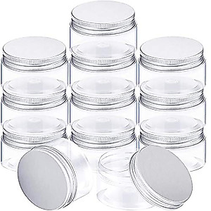 12 Pack Clear Plastic Storage Favor Jars Wide-Mouth Plastic Containers with Lids for Beauty Products (2 Ounce)